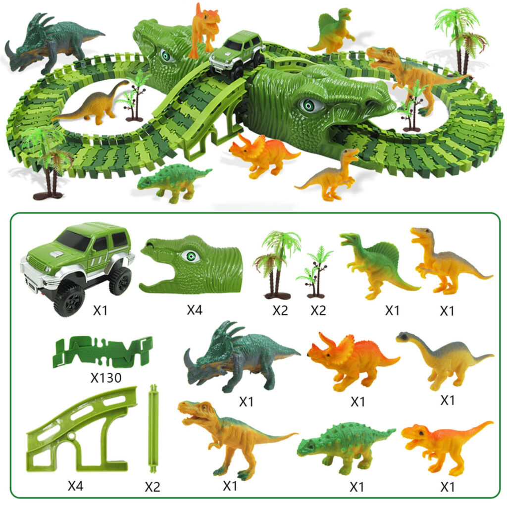 Dinosaur Racing Track Flexible Railway Toys 153pcs Create A Dinosaur ...