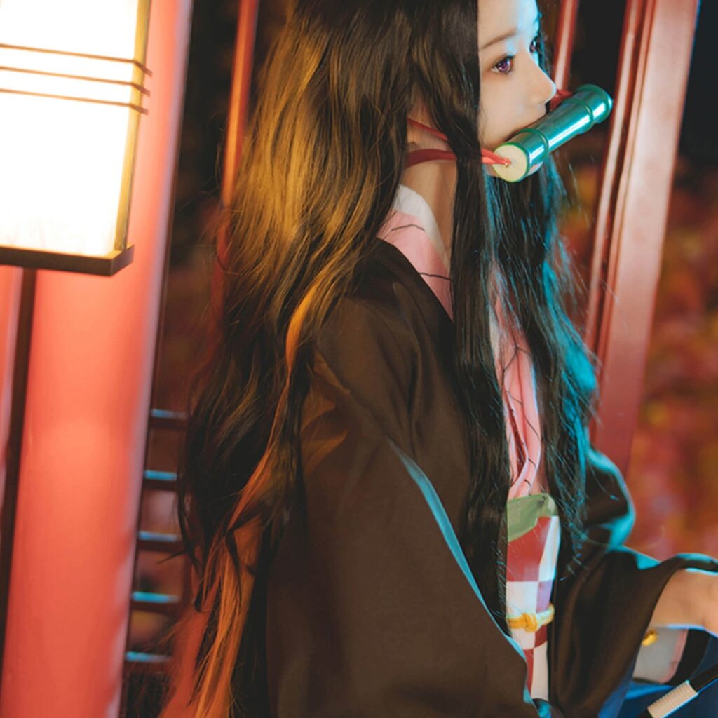 Nezuko Kamado Costume Halloween Cosplay Dress Outfit Full Set For Kids ...