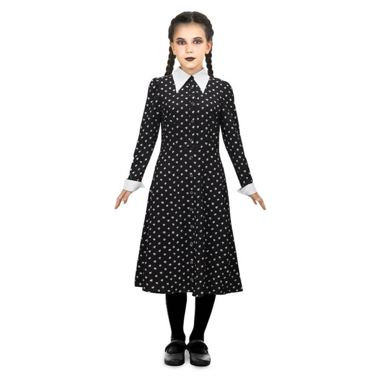 Girls Wednesday Addams Dress Wednesday Costume White Peter Pan Collar ...