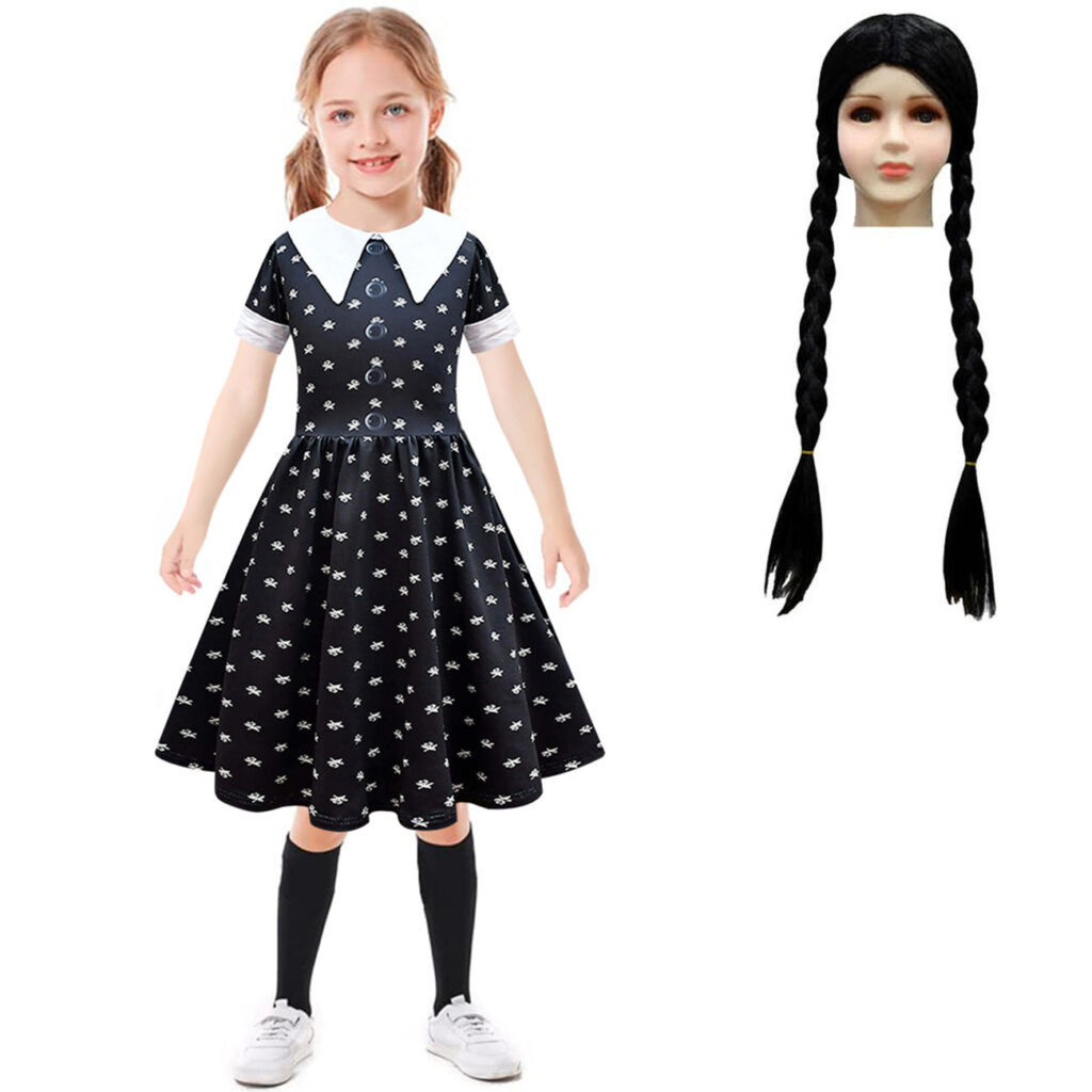 Girls Wednesday Dress Kids Wednesdays Addams Costume Wednesday Wig ...