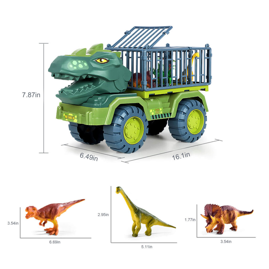 Kids Dinosaur Transport Car Carrier Truck with 3 Dino Toys Friction ...