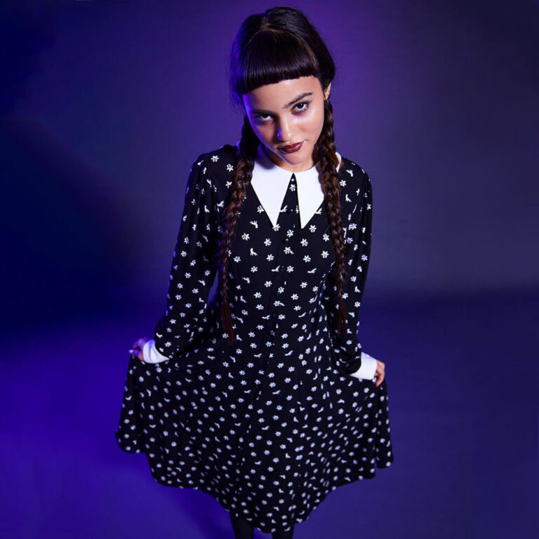 Girls Wednesday Addams Dress Wednesday Costume White Peter Pan Collar ...